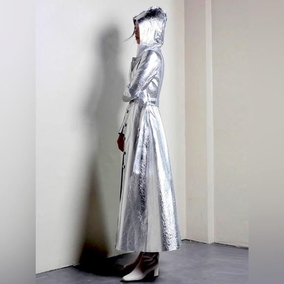 Lena Vie Boutique | Jackets & Coats | Silver Foxy Foil Trench With ...